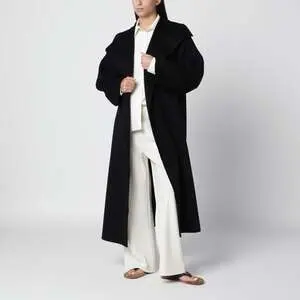 Almada Label Oversized Double-face Wool-cashmere Coat With Stand-up Collar - Black