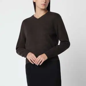 Almada Label Gaelle Organic Cashmere V-neck Sweater - Brown