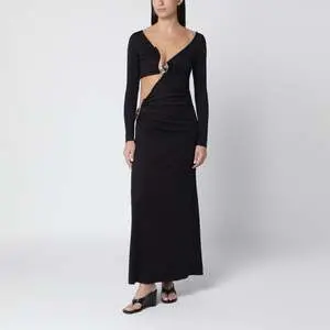 Christopher Esber Asymmetric Long Sleeve Jersey Slip-on Dress With Natural Stone Hardware