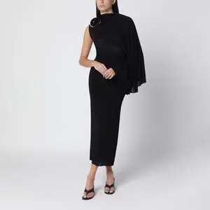 Christopher Esber Sculpted Spiral Drape Evening Dress With Asymmetrical Sleeve - Black