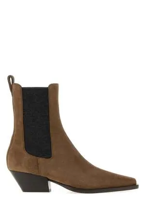 Brunello Cucinelli Mud Suede Ankle Boots With 5 Cm Heel - Brown