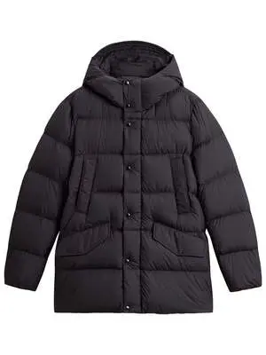 Woolrich Horizontal Quilted Hooded Puffer Coat With Turtleneck And Concealed Pockets - Nero