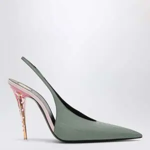 Saint Laurent Loredana Slingback Pumps In Fabric With Crystal Pvc Stiletto Heel - Green