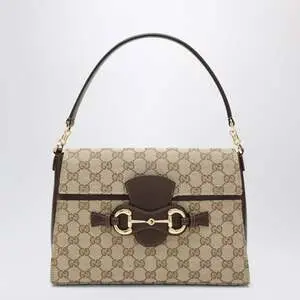 Gucci Brown Horsebit Duomo Mini Handbag In Gg Fabric - Beige
