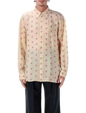 Dries Van Noten Croom Floral Cupro Shirt With Relaxed Fit - Sand