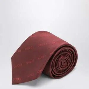 Gucci Jacquard Silk Tie With Allover Gg Motif - Red
