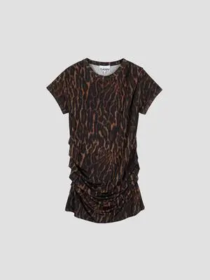 GANNI Printed Shiny Draped T-shirt Blouse