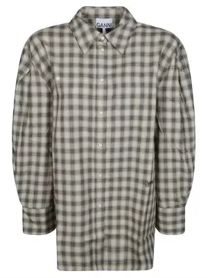 GANNI Ganni Women's Light Check Flannel Pleated Sleeve Shirt