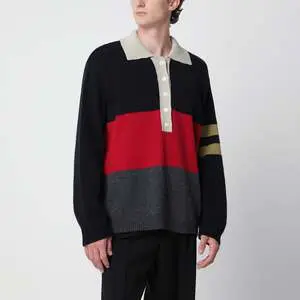 NAMACHEKO Color-block Striped Wool Polo Sweater With Contrast Collar