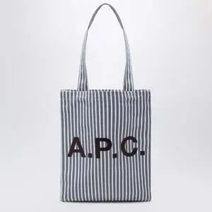 A.p.c. Striped Cotton Tote Bag With Long Handles - Blue