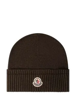 Moncler Mini Logo Fold-over Beanie With Front Patch - Verde