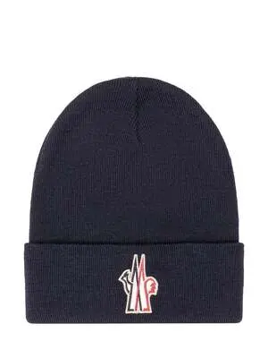 Moncler Mini Fold-over Beanie With Patch - Blu