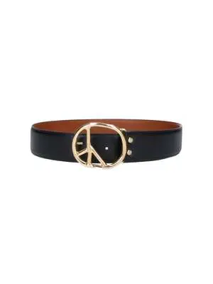 Needles Leather Belt With Peace Sign Buckle