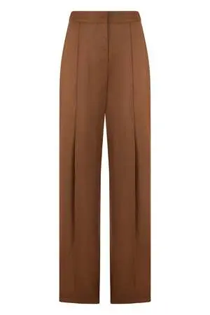 Elisabetta Franchi Pleated High-waist Linen-blend Trousers - Brown