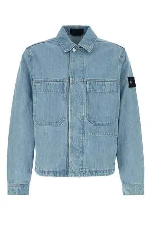 Stone Island Biker Jacket Light Wash Cotton - Blue