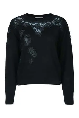 ERMANNO FIRENZE Ermanno Firenze Women's Lace-Trim Crewneck Sweater Nero
