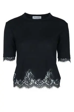 ERMANNO FIRENZE Lace Short-sleeve Sweater - Nero