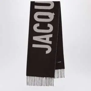 Jacquemus Brown Wool Logo Scarf With Contrasting Maxi Jacquemus Branding Brown