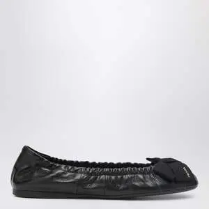 Prada Patent Leather Ballet Flats With Bow - Black