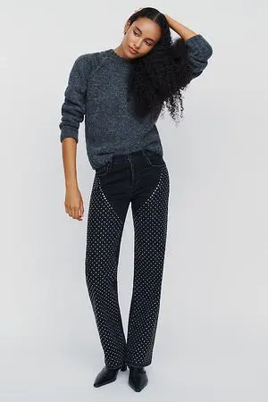 Hudson Jeans Rosie Studded High Rise Wide Leg Jeans - Black