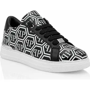 Philipp Plein Nappa Leather Low Top Sneakers Big Monogram - Black