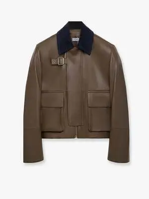 Loewe Lightweight Nappa Leather Short Jacket With A Corduroy Collar - Multicolor