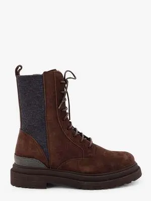 Brunello Cucinelli Suede Boots With Virgin Wool Knit Insert And Precious Detail - Multicolor