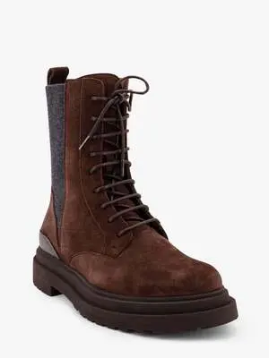 Brunello Cucinelli Suede Boots With Virgin Wool Knit Insert And Precious Detail