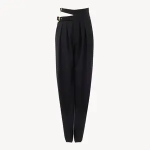 Chloé High-rise Tailored Pants In Wool Grain De Poudre - Black