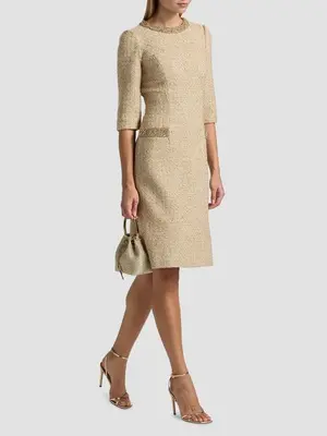 Rickie Freeman For Teri Jon Embellished Metallic Bouclé Knee-length Dress