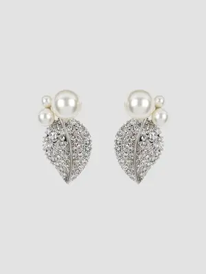JENNIFER BEHR Blanca Rhodium-plated, Imitation Pearl & Crystal Leaf Drop Earrings