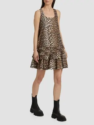 GANNI Print Cotton Poplin U-neck Minidress