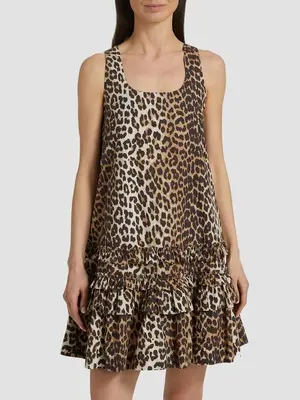GANNI Print Cotton Poplin U-neck Minidress
