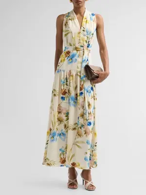 Kobi Halperin Violet Floral Hammered Satin Maxi Dress