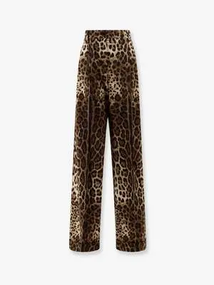 Dolce & Gabbana Stretch Wool Trousers With Animal Print - Multicolor