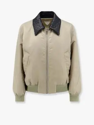 Bottega Veneta Nylon Blouson With Intrecciato Leather Collar - Multicolor