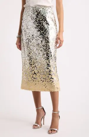 Nordstrom Sequin Column Midi Skirt - Silver Sequin