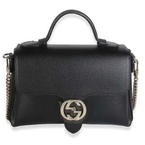Gucci Dollar Calfskin Interlocking G Top Handle Shoulder Bag - Black