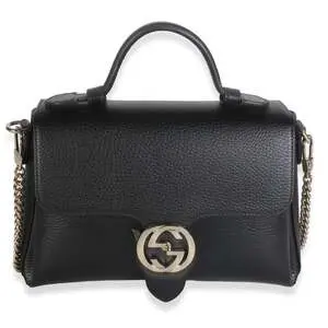 Gucci Dollar Calfskin Interlocking G Top Handle Shoulder Bag - Black