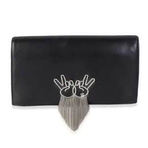 Chanel Lambskin Strass Peace Sign Fold Over Clutch - Black