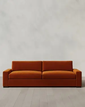 Quince Stillman Deep Seat Sofa In Performance Velvet - Rust