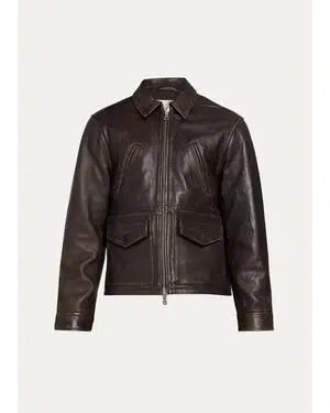 Officine Générale Vintage-effect Leather Jacket