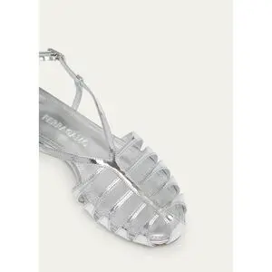 FERRAGAMO Lylly Metallic Patent Leather Caged Flat Sandals
