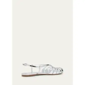 FERRAGAMO Lylly Metallic Patent Leather Caged Flat Sandals