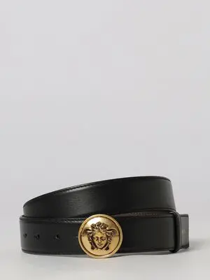 Versace Adjustable Calf Leather Belt With Medusa Plaque Buckle - Black