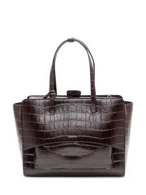 HIDESINS Flap Shoulder Bag Mini In Calf Leather With Crocodile-effect Motif - Brown