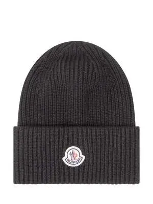 Moncler Ribbed Knit Beanie With Front Patch