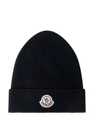 Moncler Ribbed Beanie With Folded Cuff And Front Logo Patch - Blu