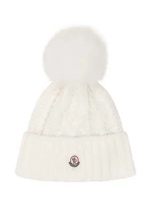Moncler Cable Knit Beanie With Fluffy Pom-pom