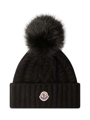 Moncler Mini Beanie With Pom-pom And Front Patch Logo - Nero